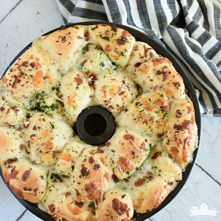 Cheesy Monkey Bread Recipe with Bacon - Pitchfork Foodie Farms